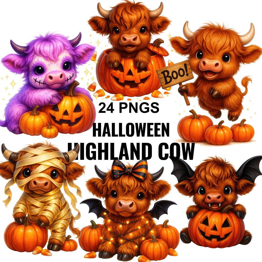 Cute Halloween Highland Cow Clipart PNG Bundle,spooky Highland Cow,cute ...