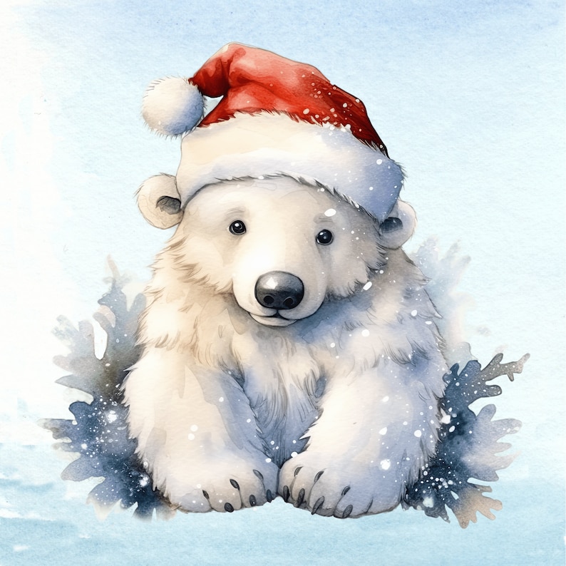 Christmas Polar Bear Clipart, Watercolor Christmas Polar Bear PNG ...