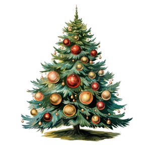 Vintage Christmas Trees Clipart, Watercolor Christmas Tree Clipart ...