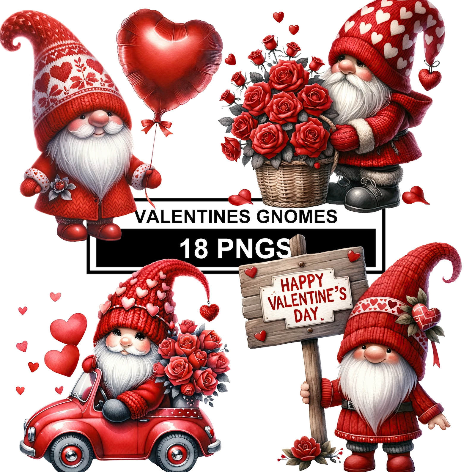 Watercolor Valentines Gnomes Clipart, Valentine Gnome Clipart, Gnome ...
