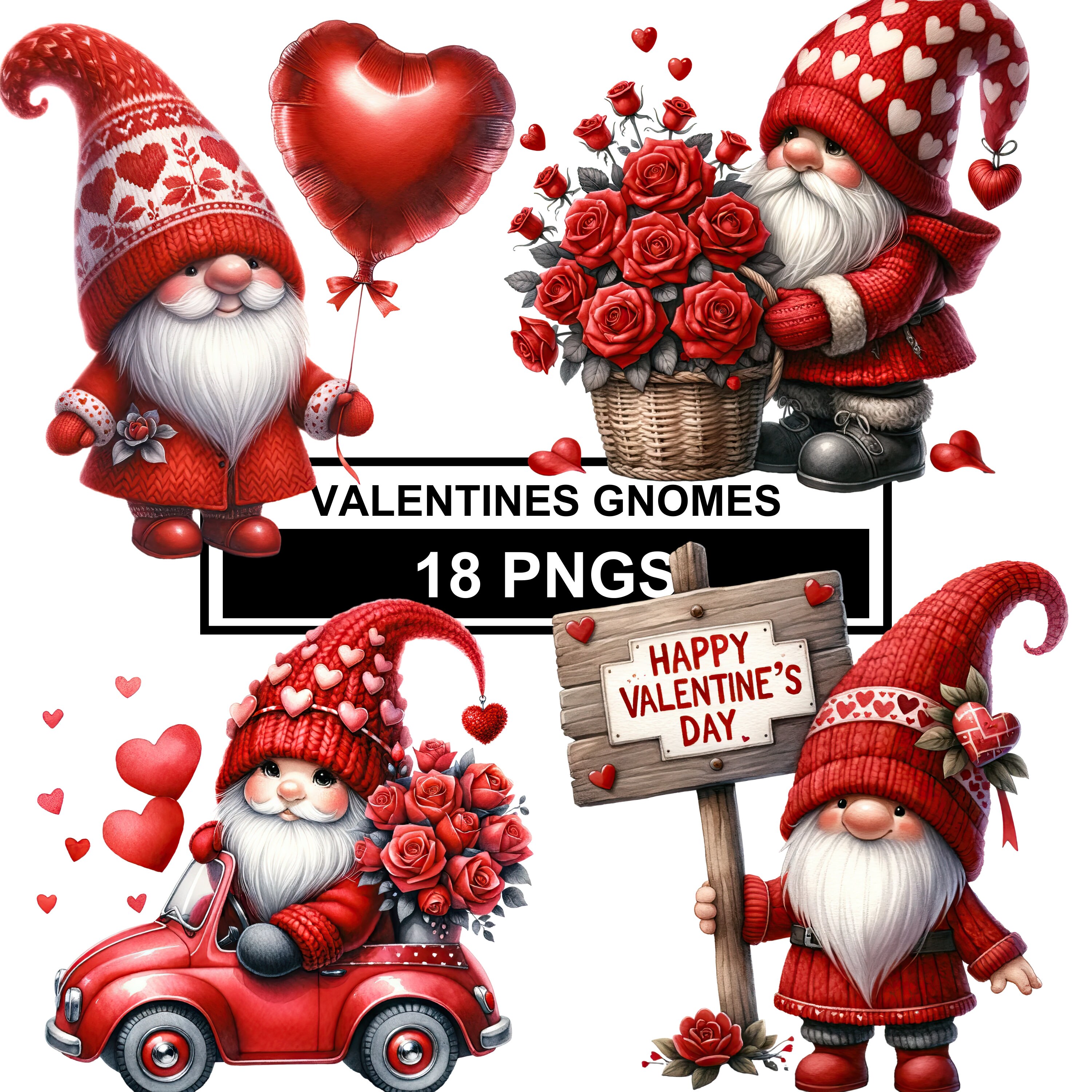 Watercolor Valentines Gnomes Clipart, Valentine Gnome Clipart, Gnome ...