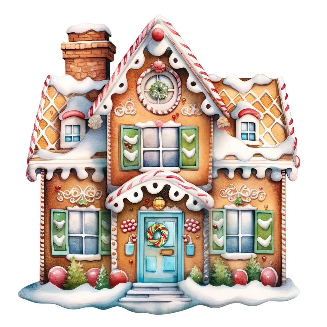 Watercolor Gingerbread House Clipart: Christmas PNG Images (digital ...