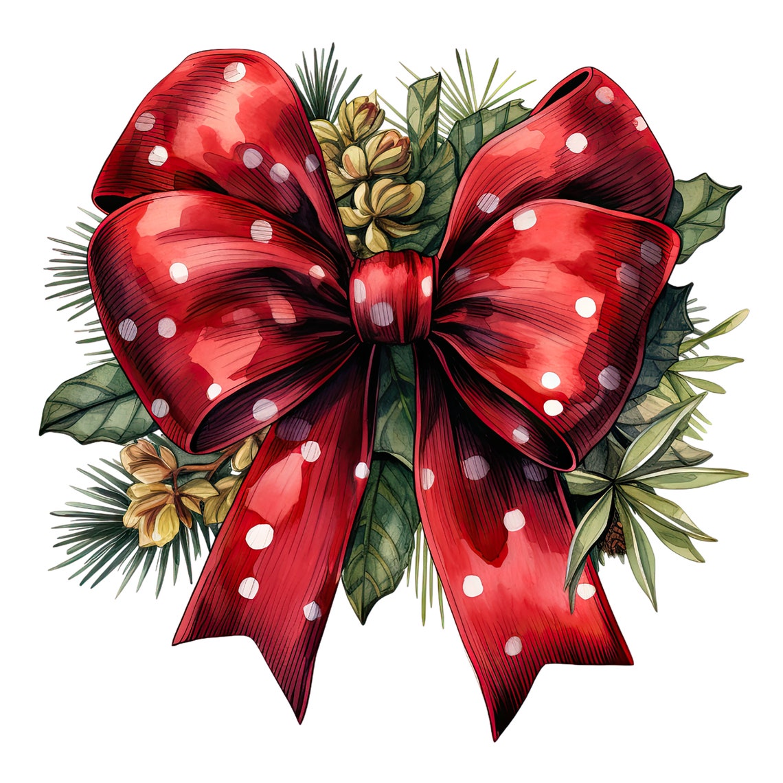 Christmas Bow Clipart, Red Bow Clipart, Watercolor Christmas Bow ...