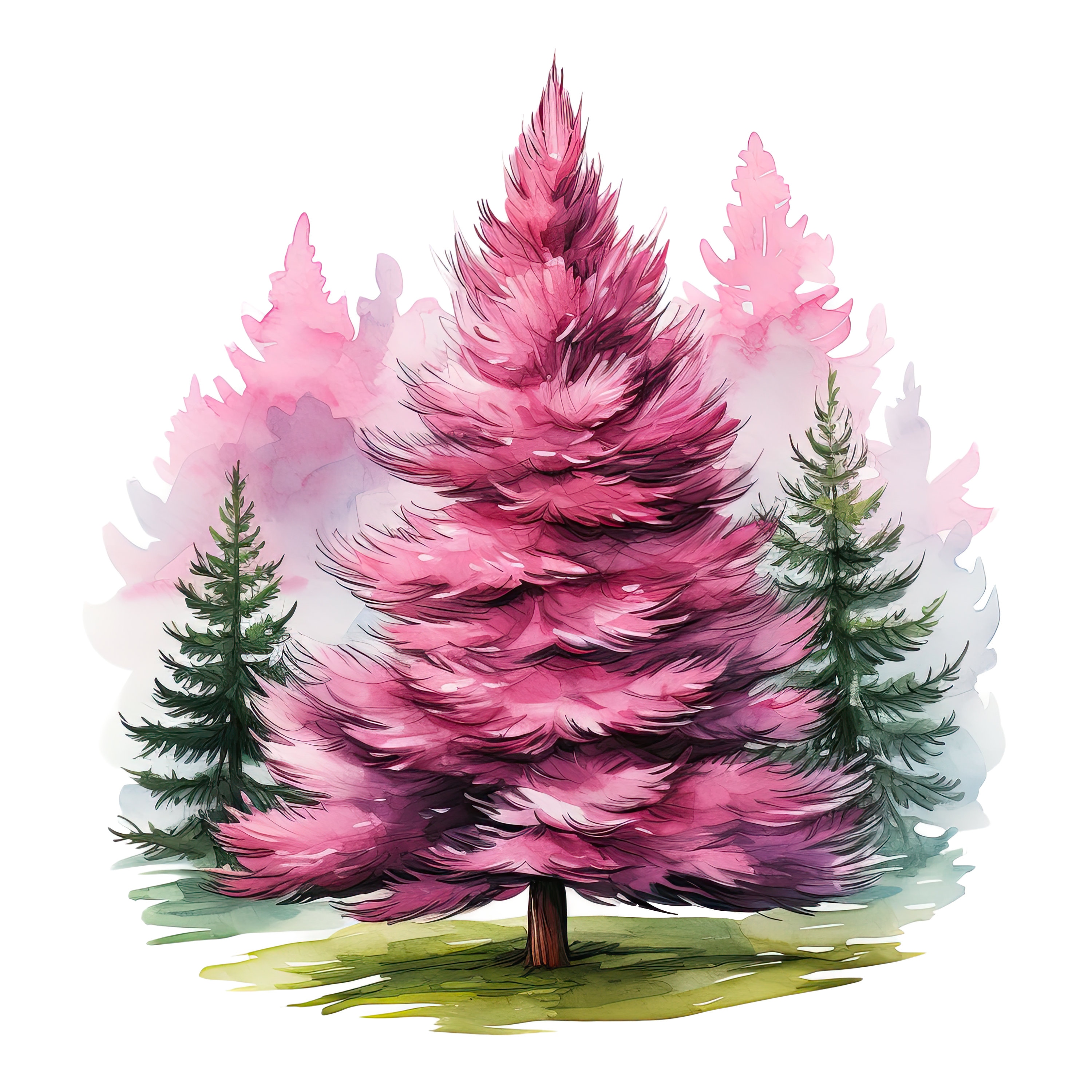 Watercolor Pink Christmas Tree Clipart, Christmas Tree Clipart, Pink ...