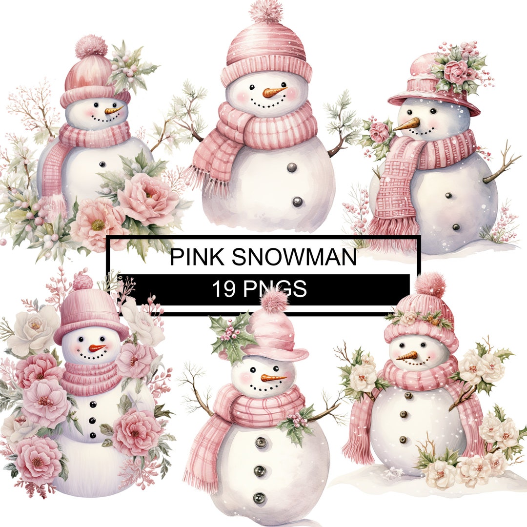 Watercolor Pink Snowman Clipart: 19 PNG Images (digital Download) - Etsy