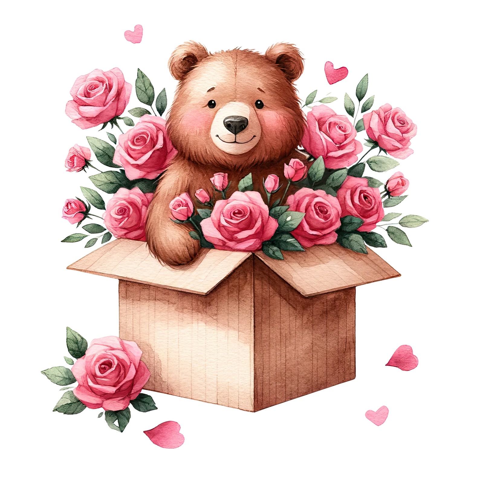 Watercolor Valentine Bear Clipart, Heart and Bear Png, Cute Bear Cub ...
