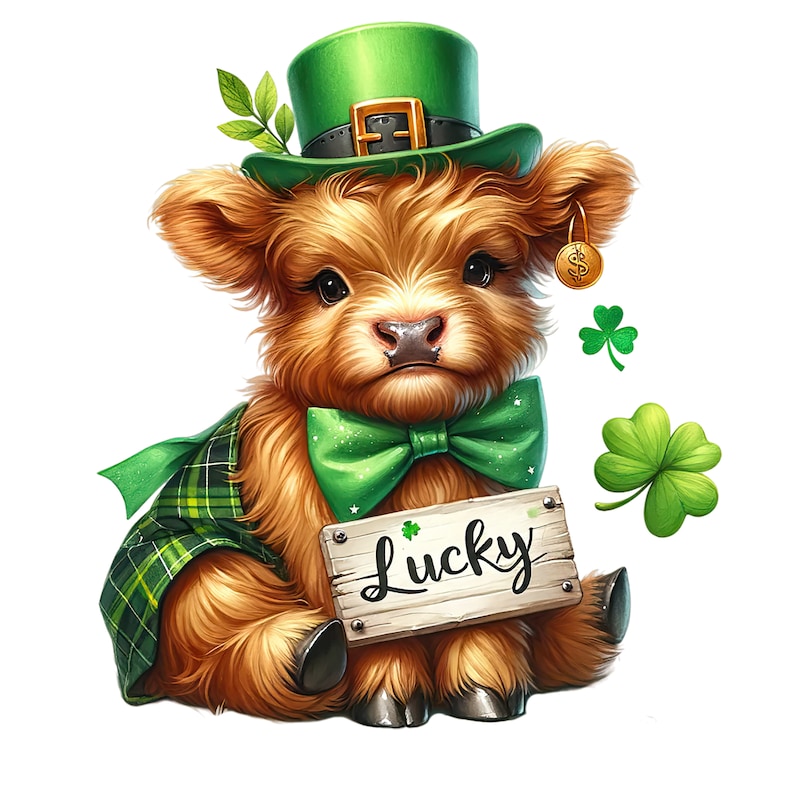Watercolor St Patricks Highland Cow Clipart, Highland Cow Clipart ...
