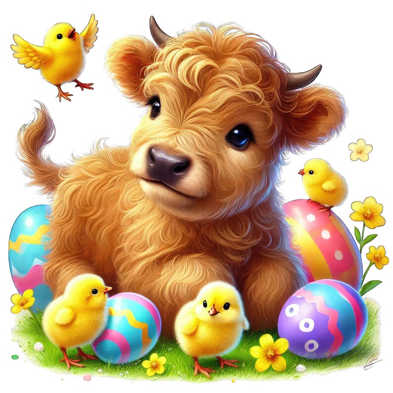 Easter Highland Cow Clipart: Floral Spring Design (PNG) - Etsy
