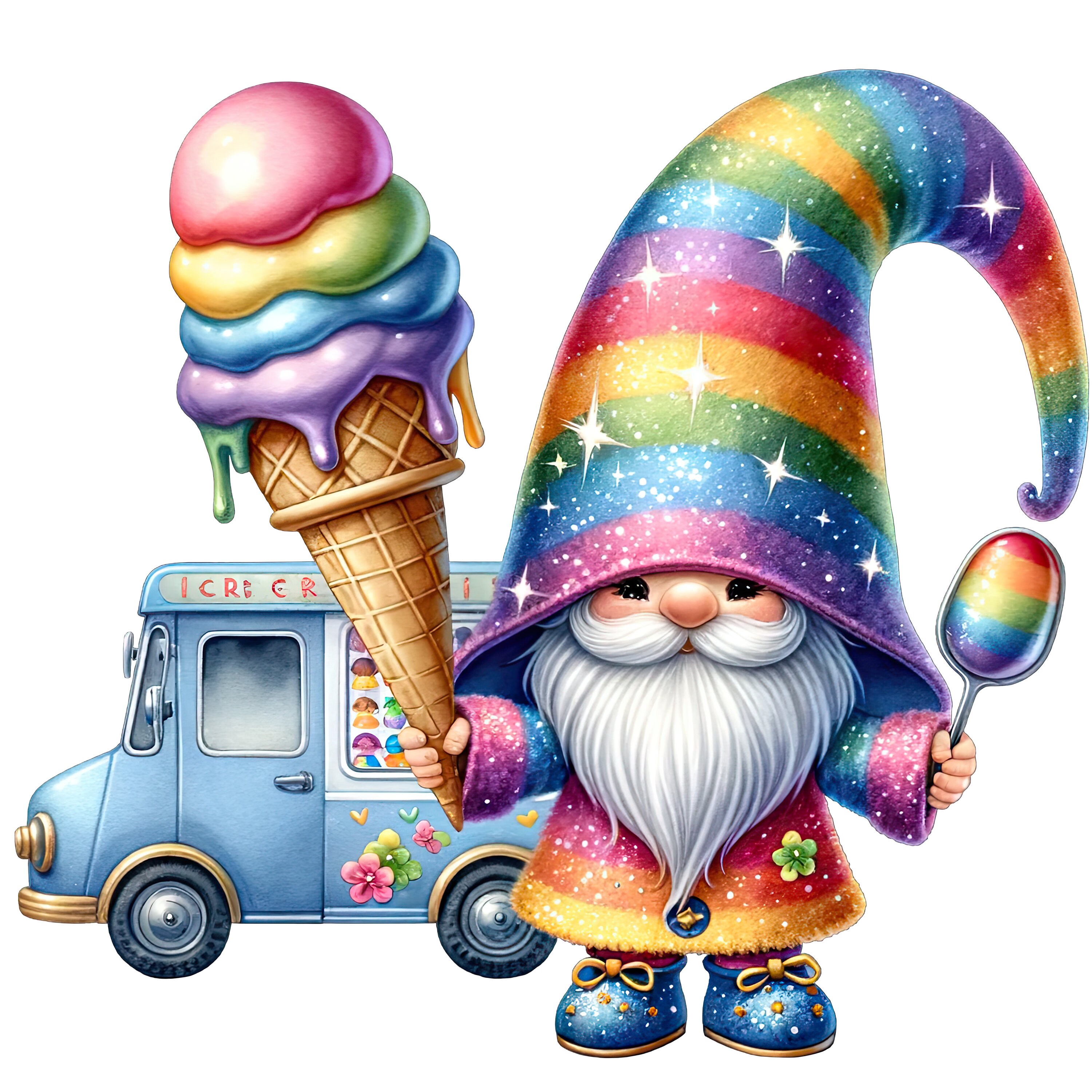 Watercolor Ice Cream Gnome Clipart, Gnome Ice Cream, Summer Gnome, Ice ...