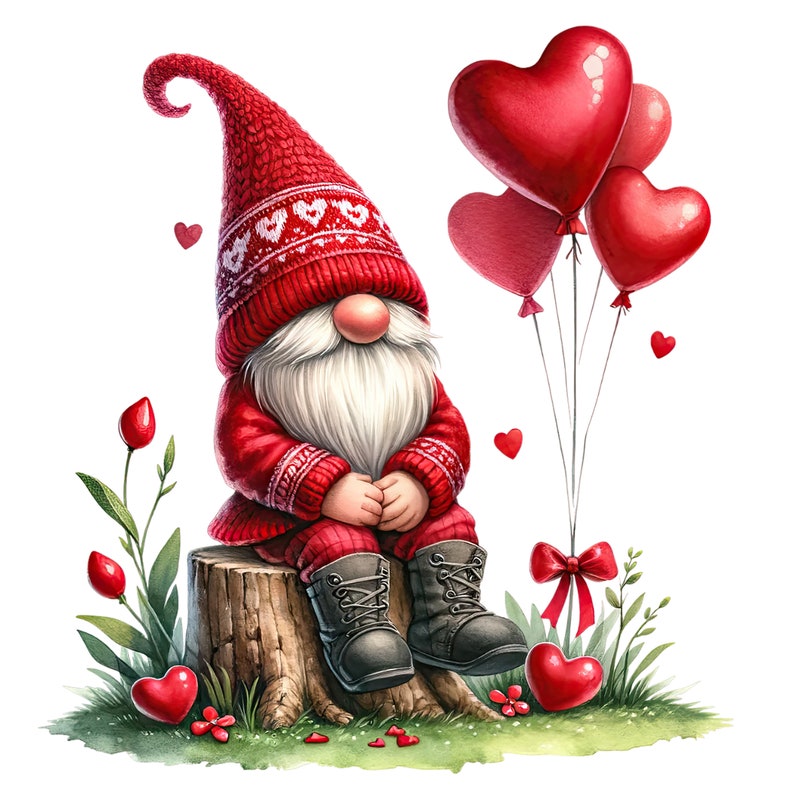 Watercolor Valentines Gnomes Clipart, Valentine Gnome Clipart, Gnome ...