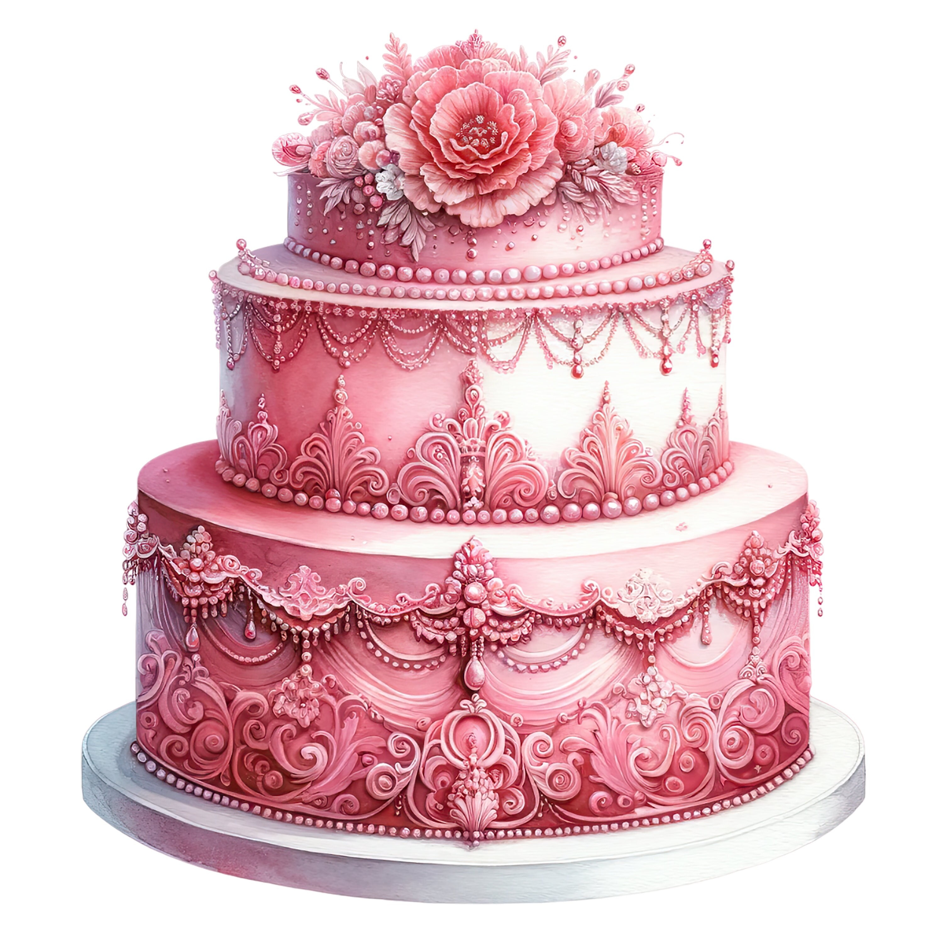 Luxury Pink Cakes Clipart, Pink Cake Clipart, Watercolor Luxury Pink ...