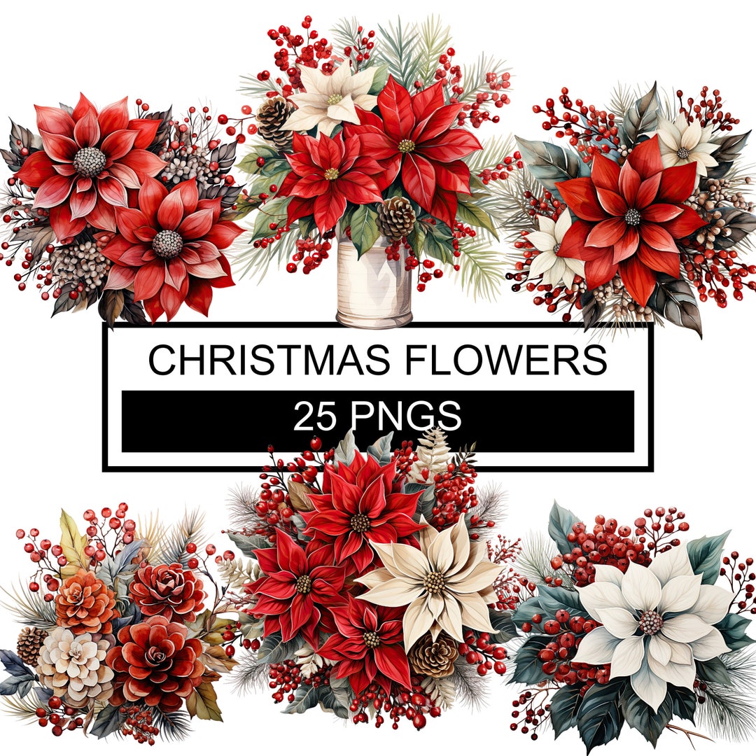 Watercolor Christmas Flowers Clipart, Christmas Bouquets Png, Christmas ...