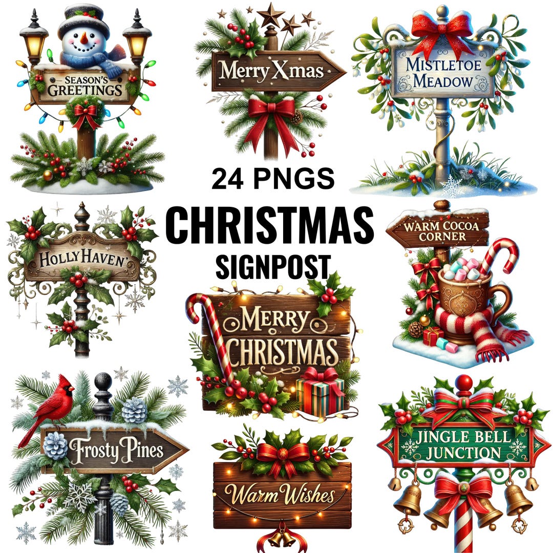 Christmas Signpost Clipart,festive Sign Graphics,wooden Signs Clipart ...