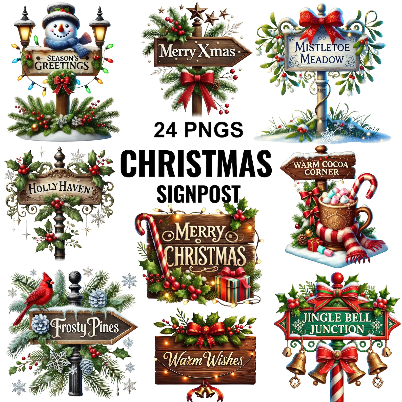 Christmas Signpost Clipart: Festive Holiday Signs (digital Download) - Etsy
