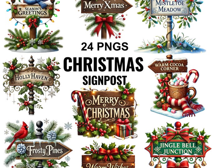 Christmas Signpost Clipart: Festive Holiday Signs (digital Download) - Etsy
