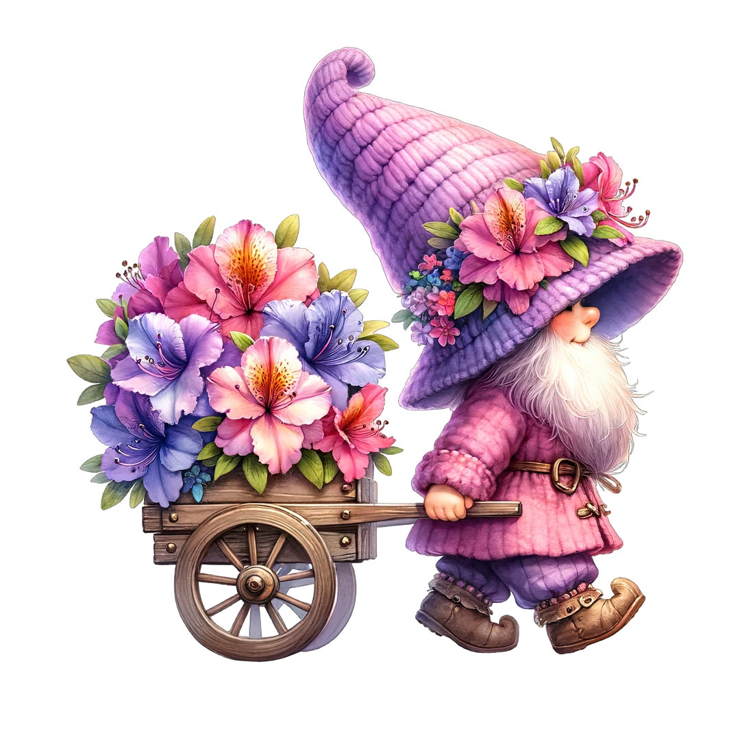 Watercolor Azalea Gnome Clipart, Cute Gnomes Png, Gardening Gnome ...