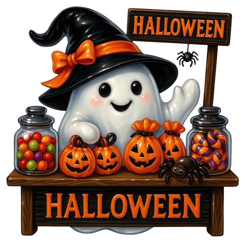 Cute Halloween Ghost Clipart PNG Bundle, 25 Kawaii Spooky Ghosts ...