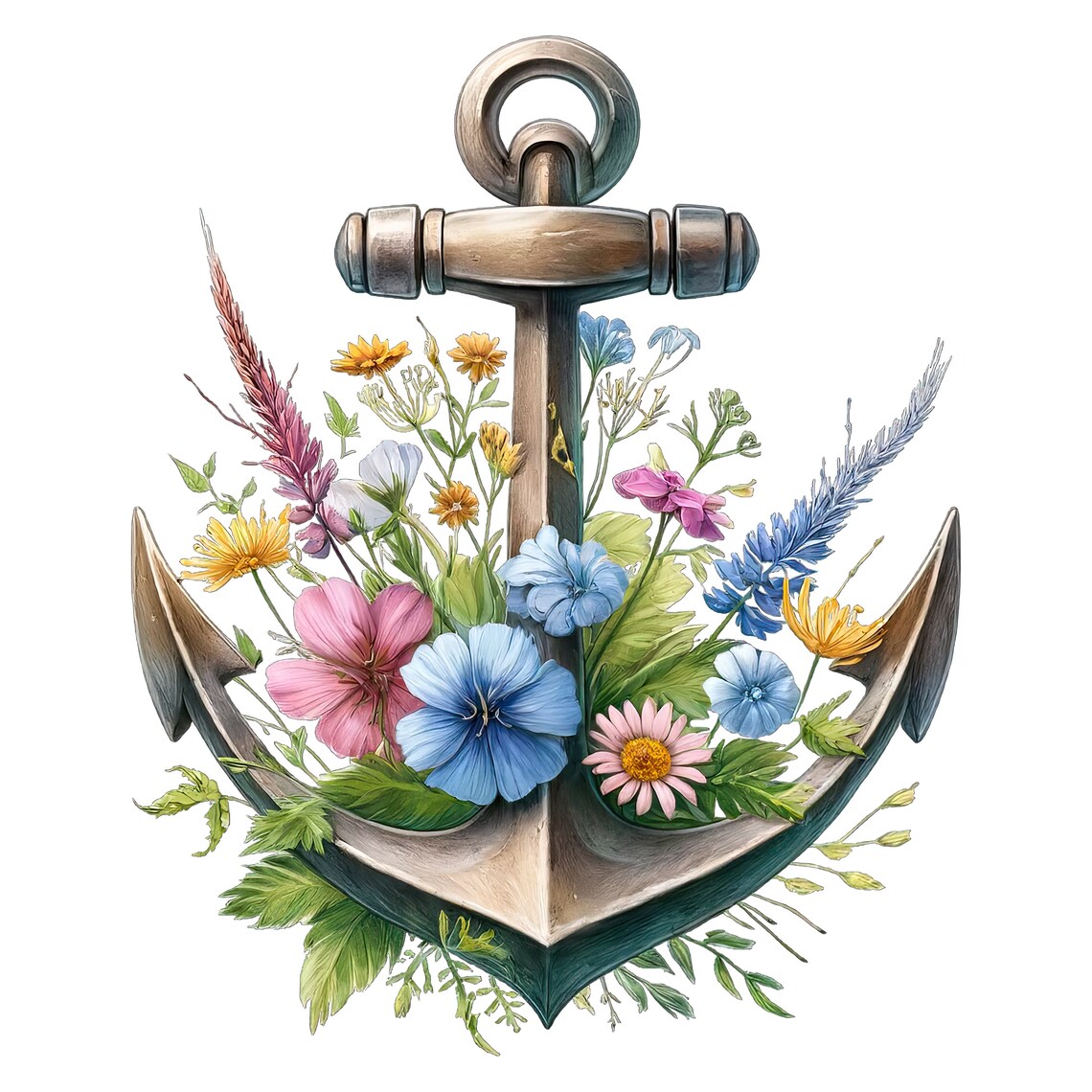 Floral Anchor Clipart, Anchor Clipart, Nautical Clipart, Floral Anchors ...