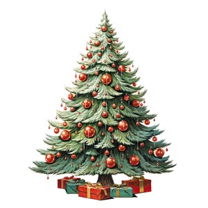 Vintage Christmas Trees Clipart, Watercolor Christmas Tree Clipart ...