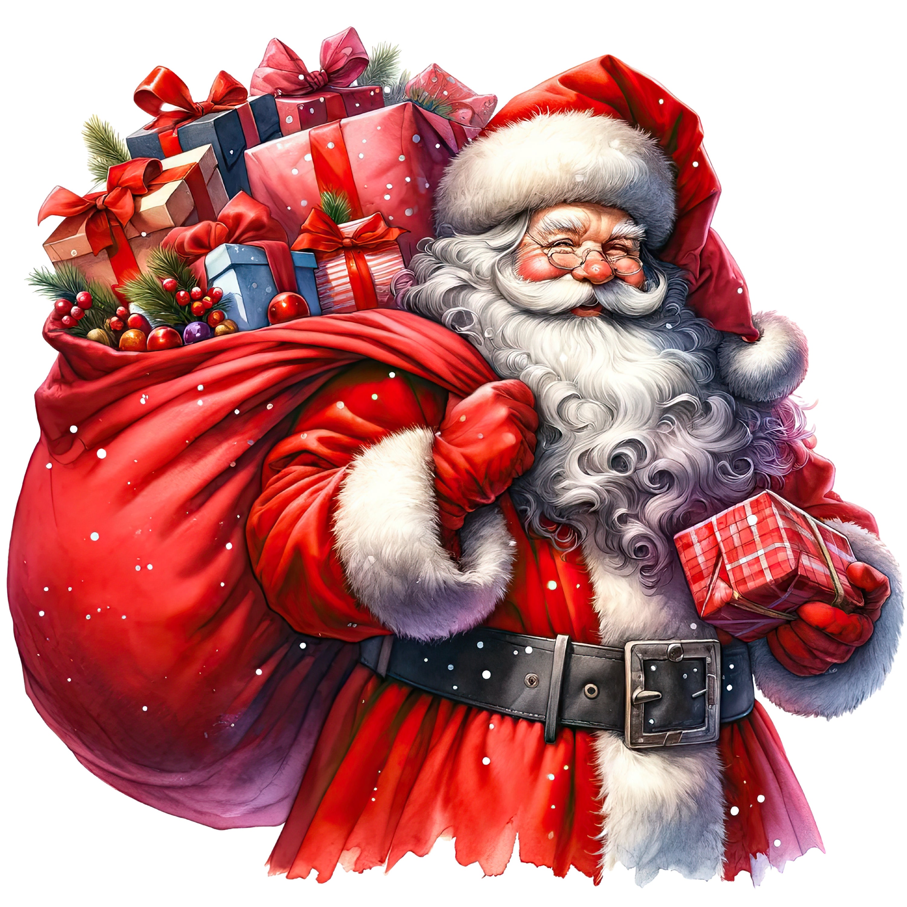 Watercolor Santa With Presents Clipart, 17 PNG Christmas Santa Clipart ...