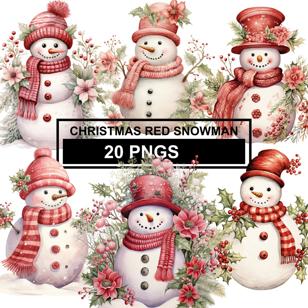 Watercolor Cute Snowman Clipart, Snowman Clipart, Snowman Png, Red ...