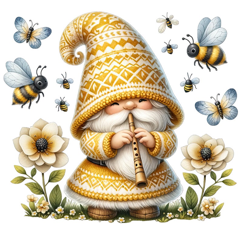 Watercolor Bee Gnome Clipart: Spring & Summer PNG Bundle (digital ...