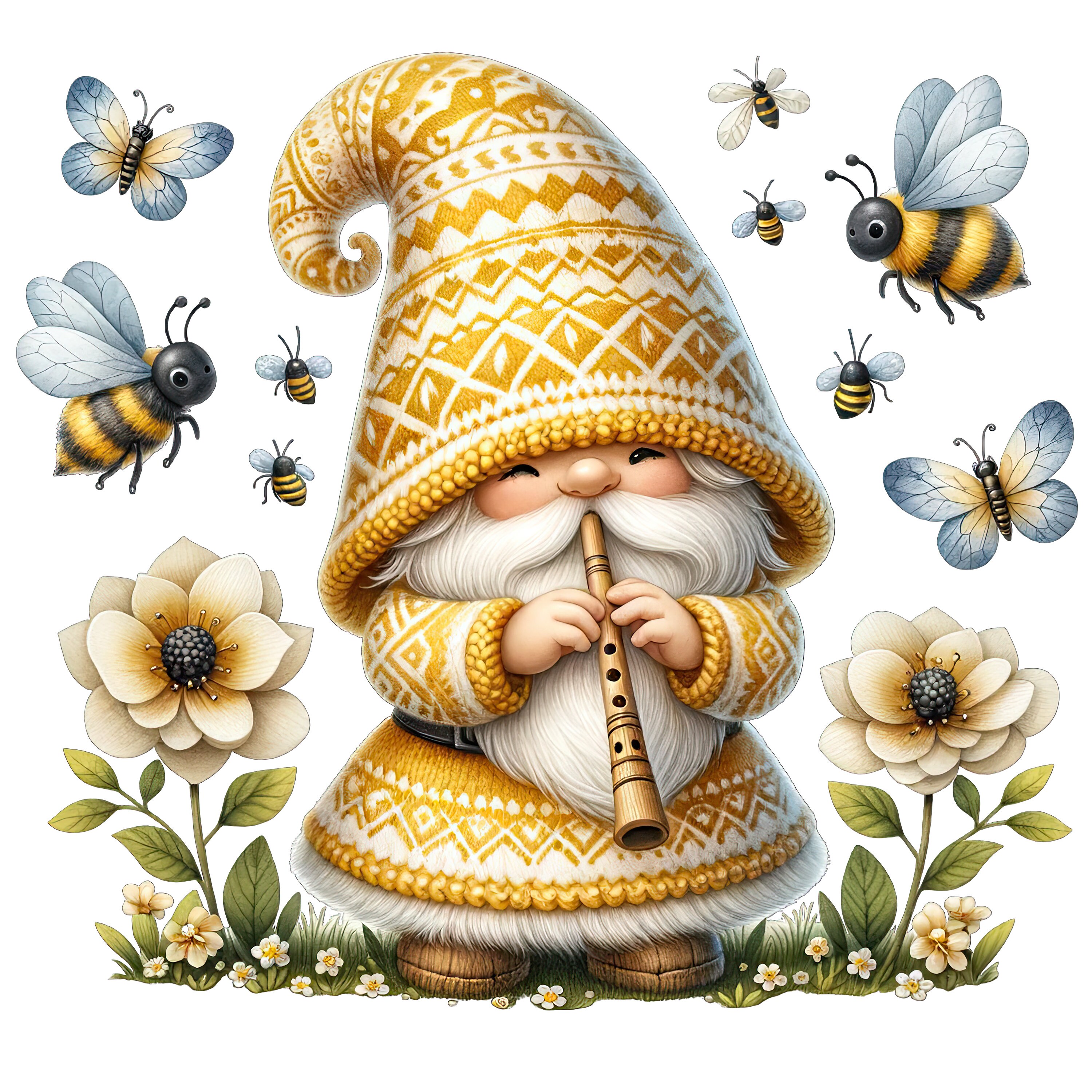 Watercolor Bee Gnome Clipart: Spring & Summer PNG Bundle (digital ...