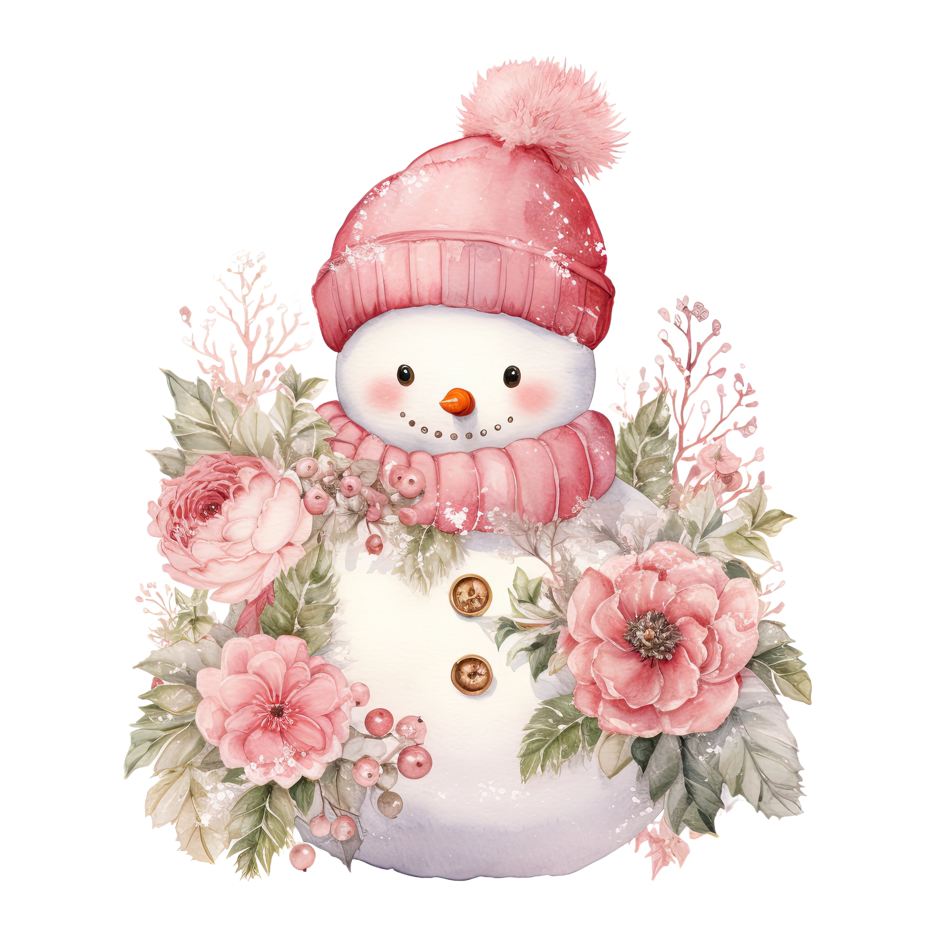 Watercolor Pink Snowman Clipart: 19 PNG Images (digital Download) - Etsy