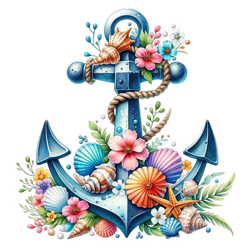 Floral Anchor Clipart: Watercolor Flower PNG (digital Download) - Etsy