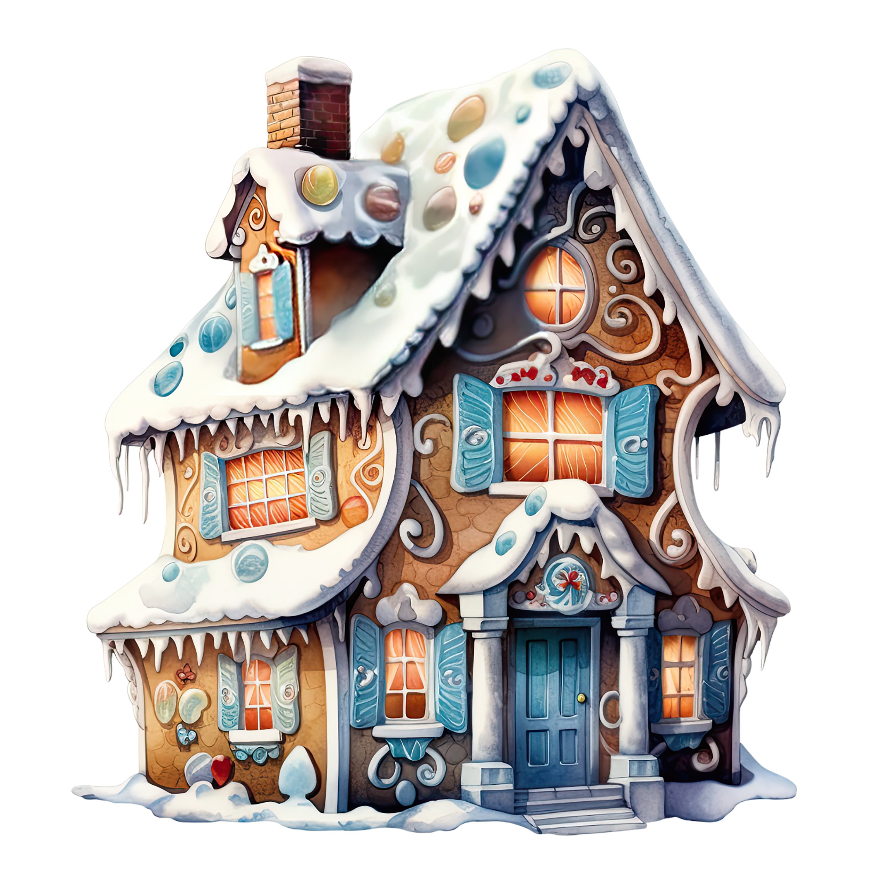 Watercolor Gingerbread House Clipart: Christmas PNG Images (digital ...