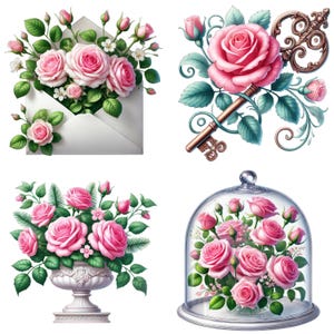 Pink Roses Clipart: Floral Bouquet PNG Bundle (digital Download) - Etsy
