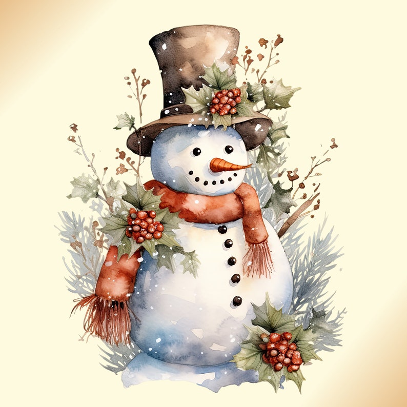 Watercolor Snowman Clipart, Christmas Snowman Clipart, Winter Holidays ...
