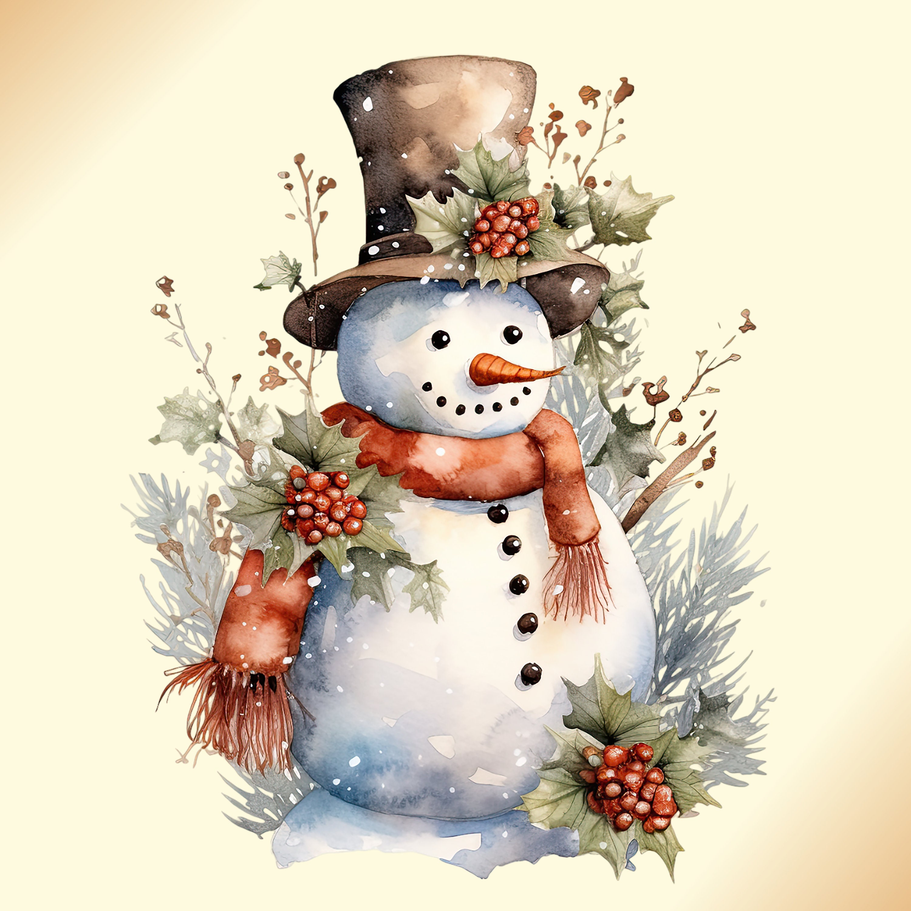 Watercolor Snowman Clipart, Christmas Snowman Clipart, Winter Holidays ...