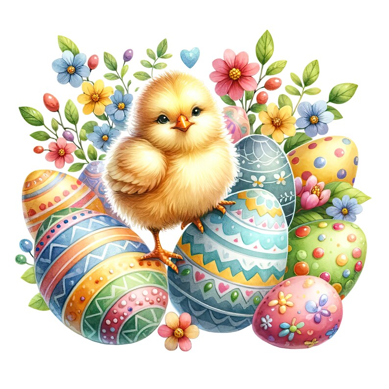 Watercolor Easter Chick Clipart, Cute Easter Chick, Chick With Flowers ...