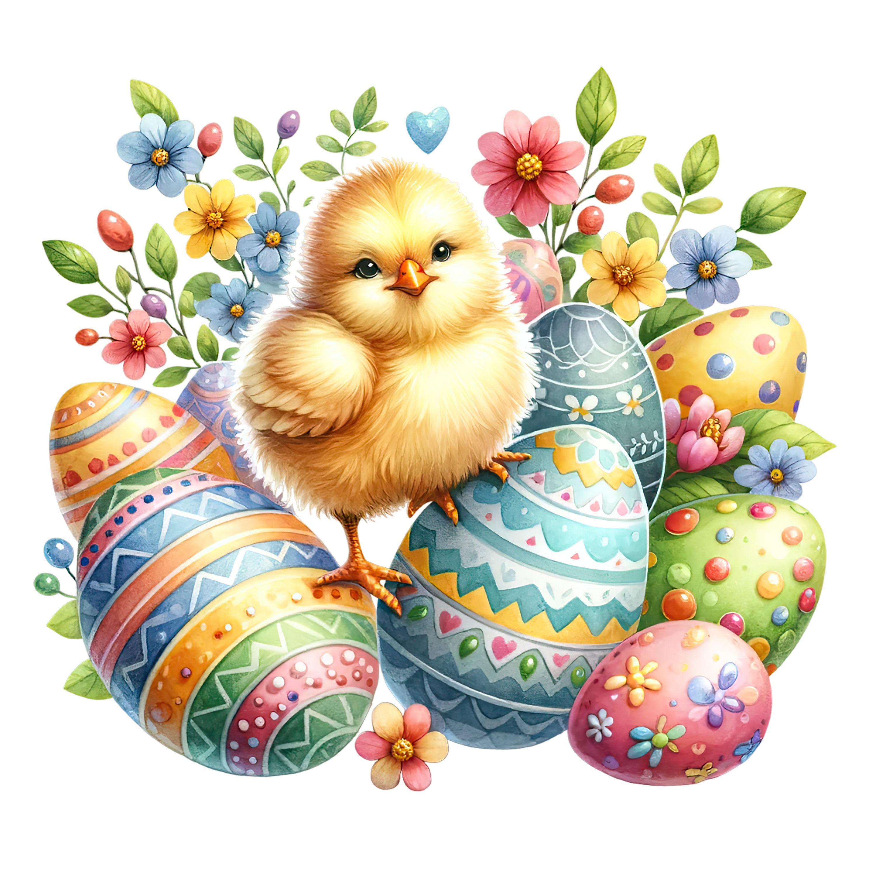 Watercolor Easter Chick Clipart, Cute Easter Chick, Chick With Flowers ...