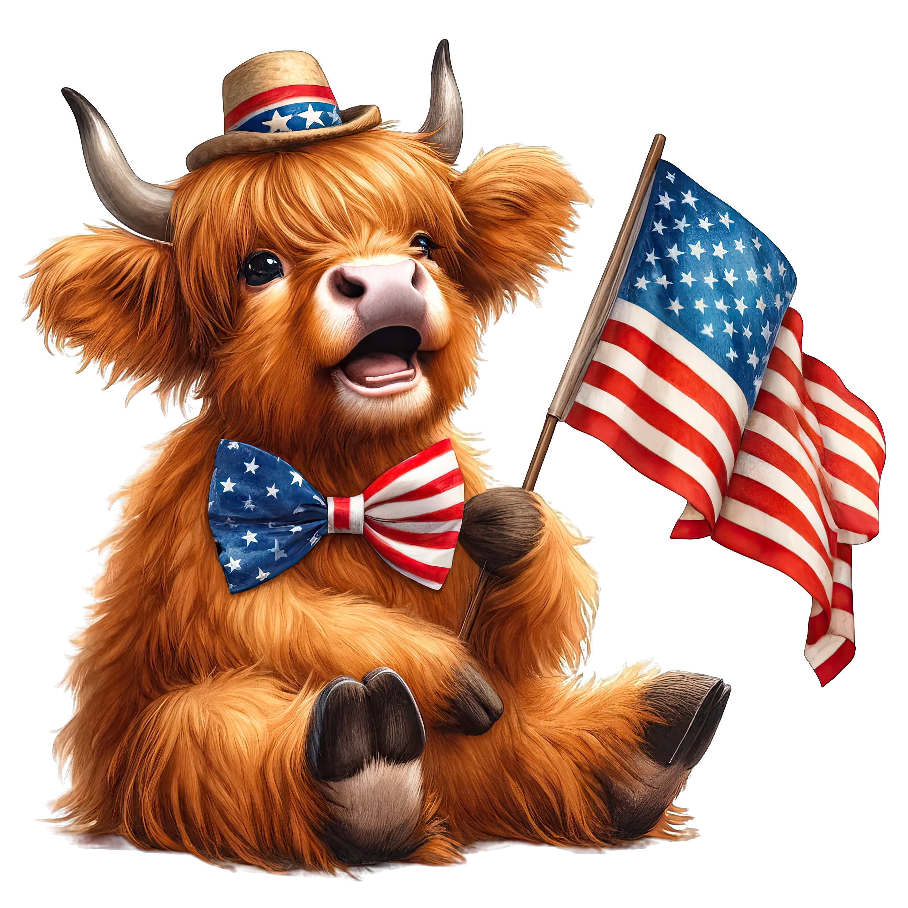 Watercolor Patriotic Highland Cows Clipart, Patriotic Cow Clipart, 4th ...
