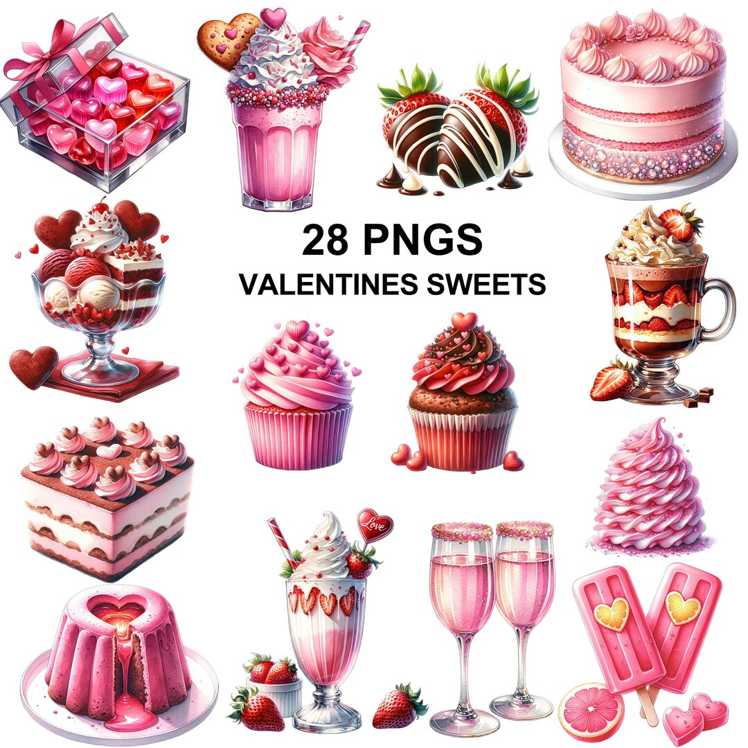 Watercolor Valentine's Day Sweets Clipart, Valentines Desserts, Sweet ...