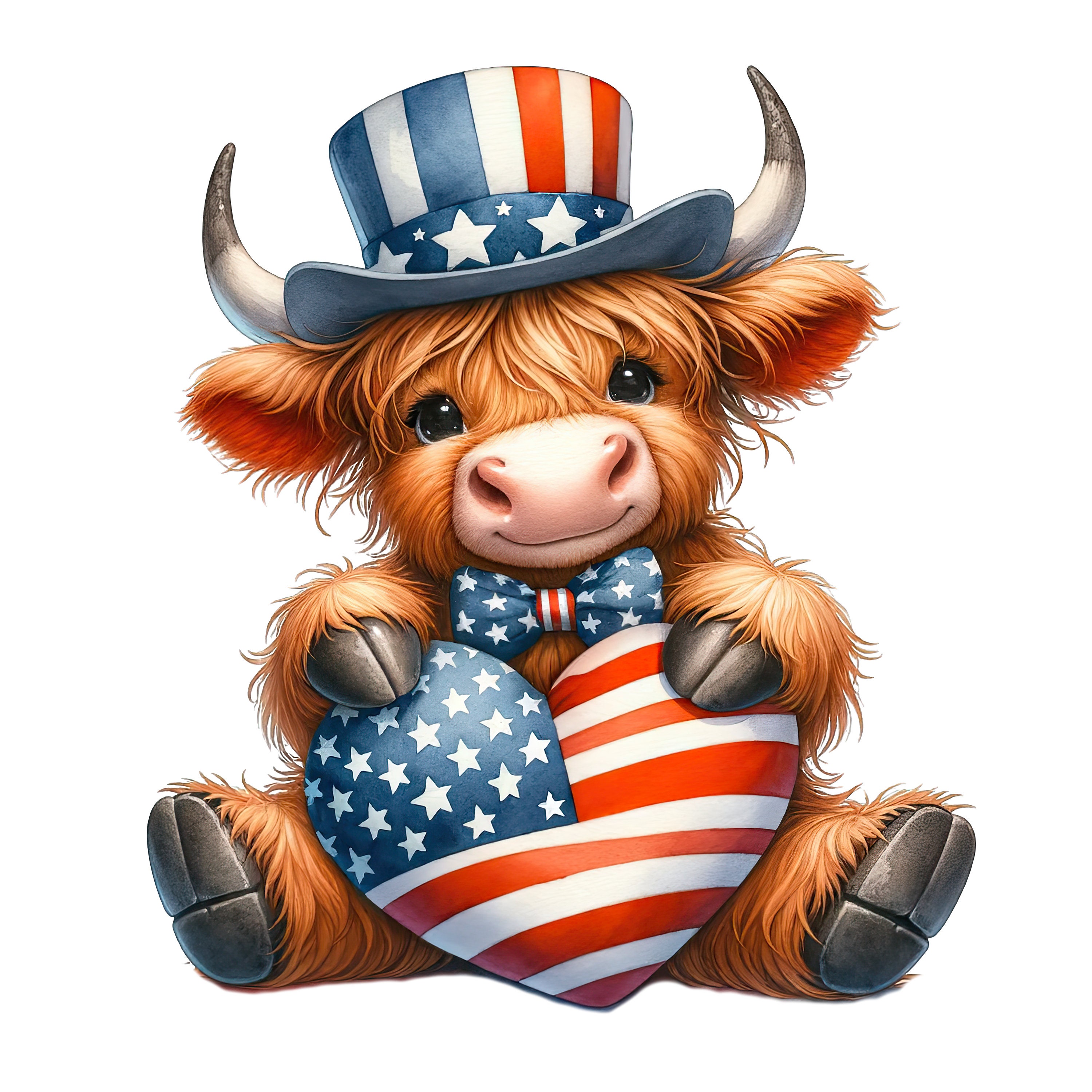 Watercolor Patriotic Highland Cows Clipart, Patriotic Cow Clipart, 4th ...