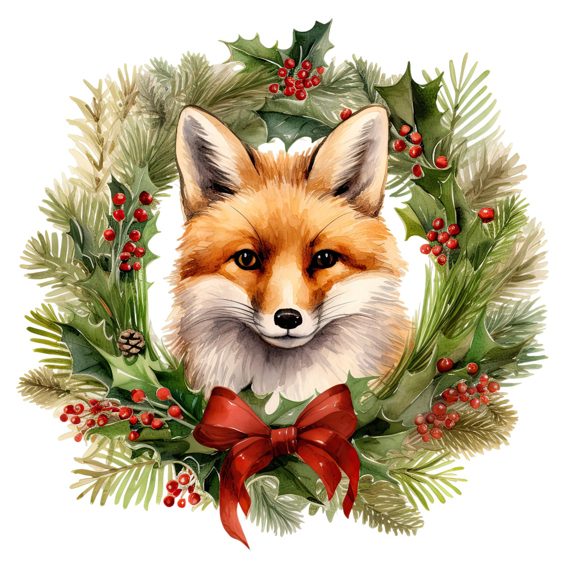 Watercolour Christmas Fox Clipart, Christmas Fox, Cute Animals, Winter ...