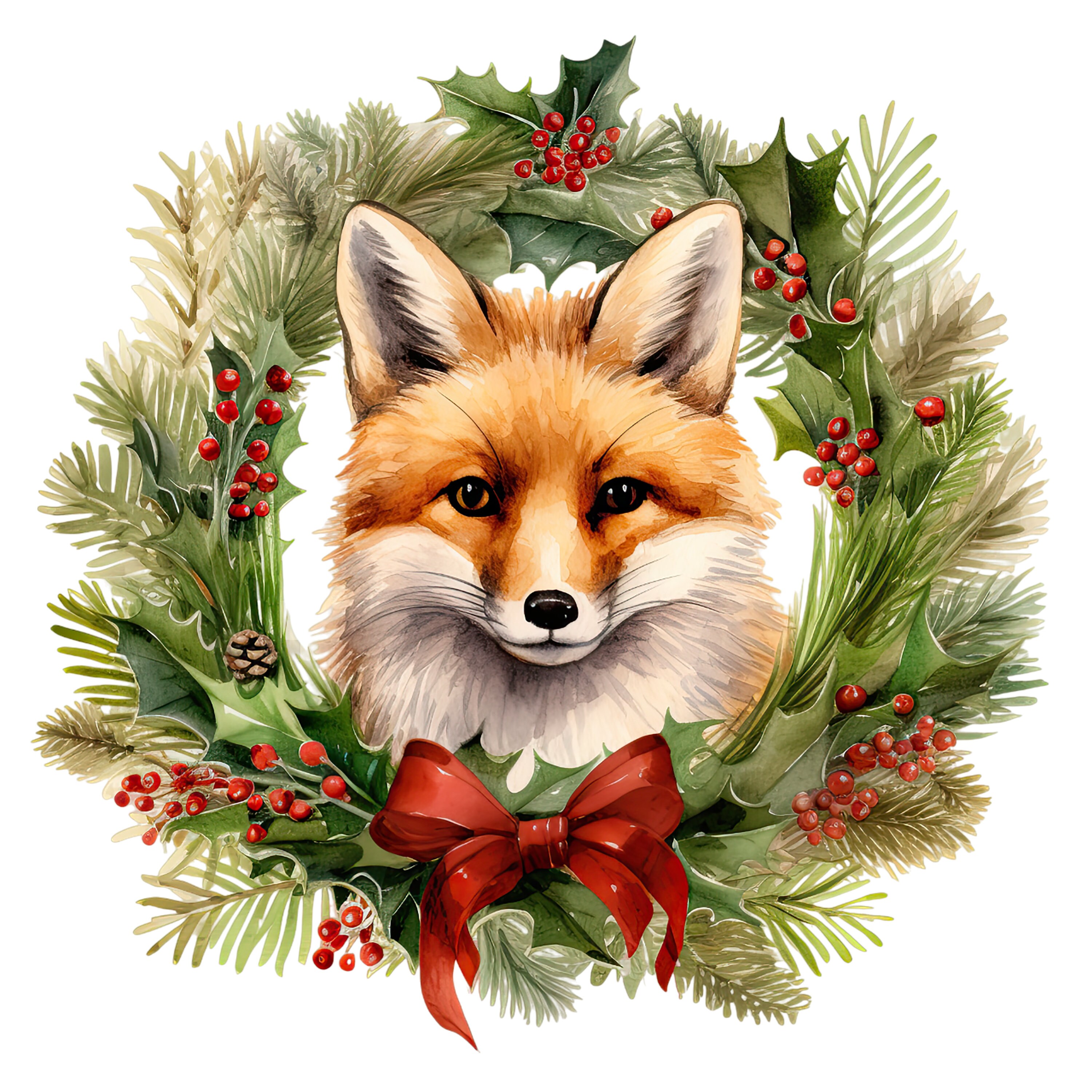 Watercolour Christmas Fox Clipart, Christmas Fox, Cute Animals, Winter ...