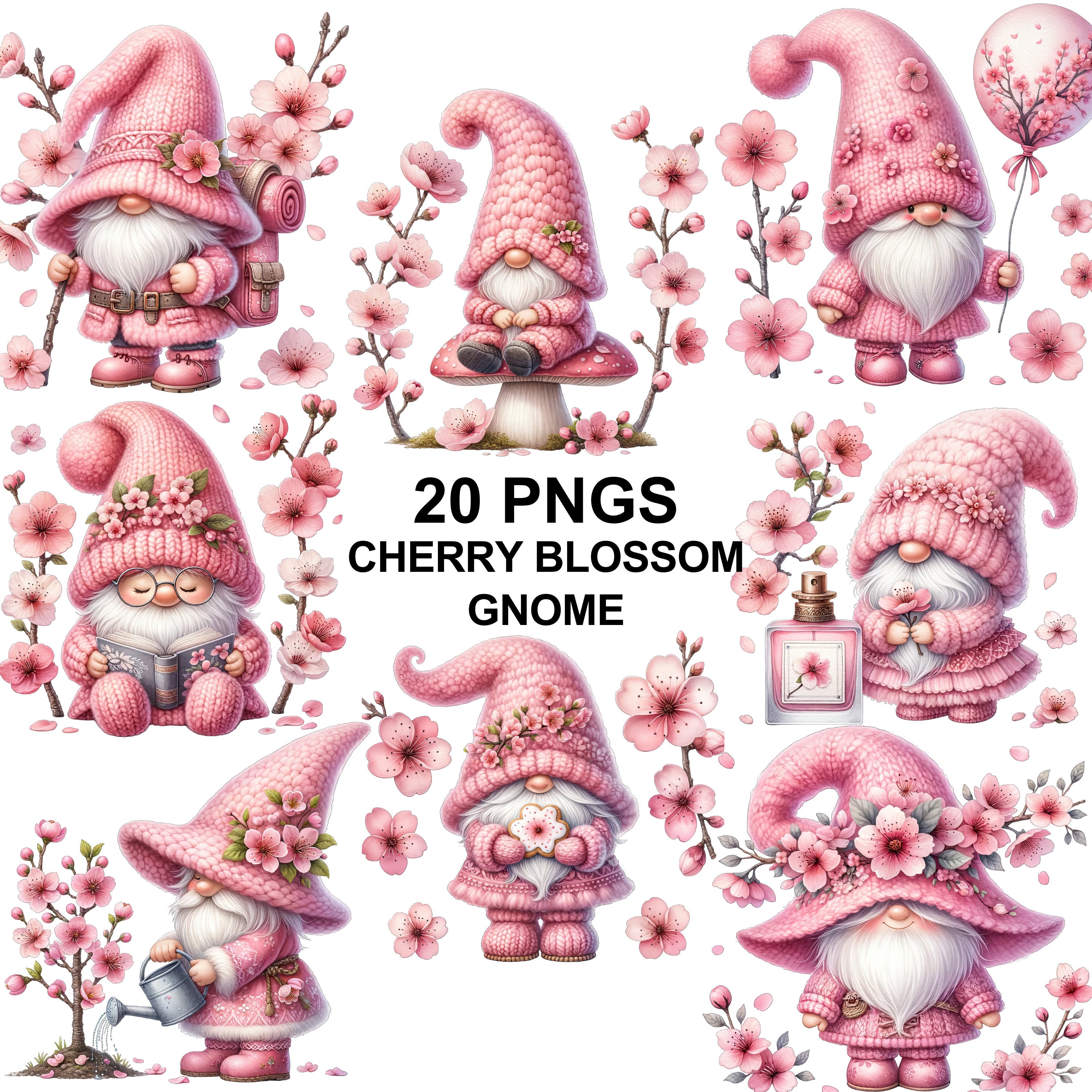Cherry Blossom Gnome Clipart, Spring Gnome Clipart, Cute Cherry Blossom ...
