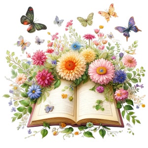 Floral Books Clipart, Book With Flowers Png, Book Png, Watercolor Book ...