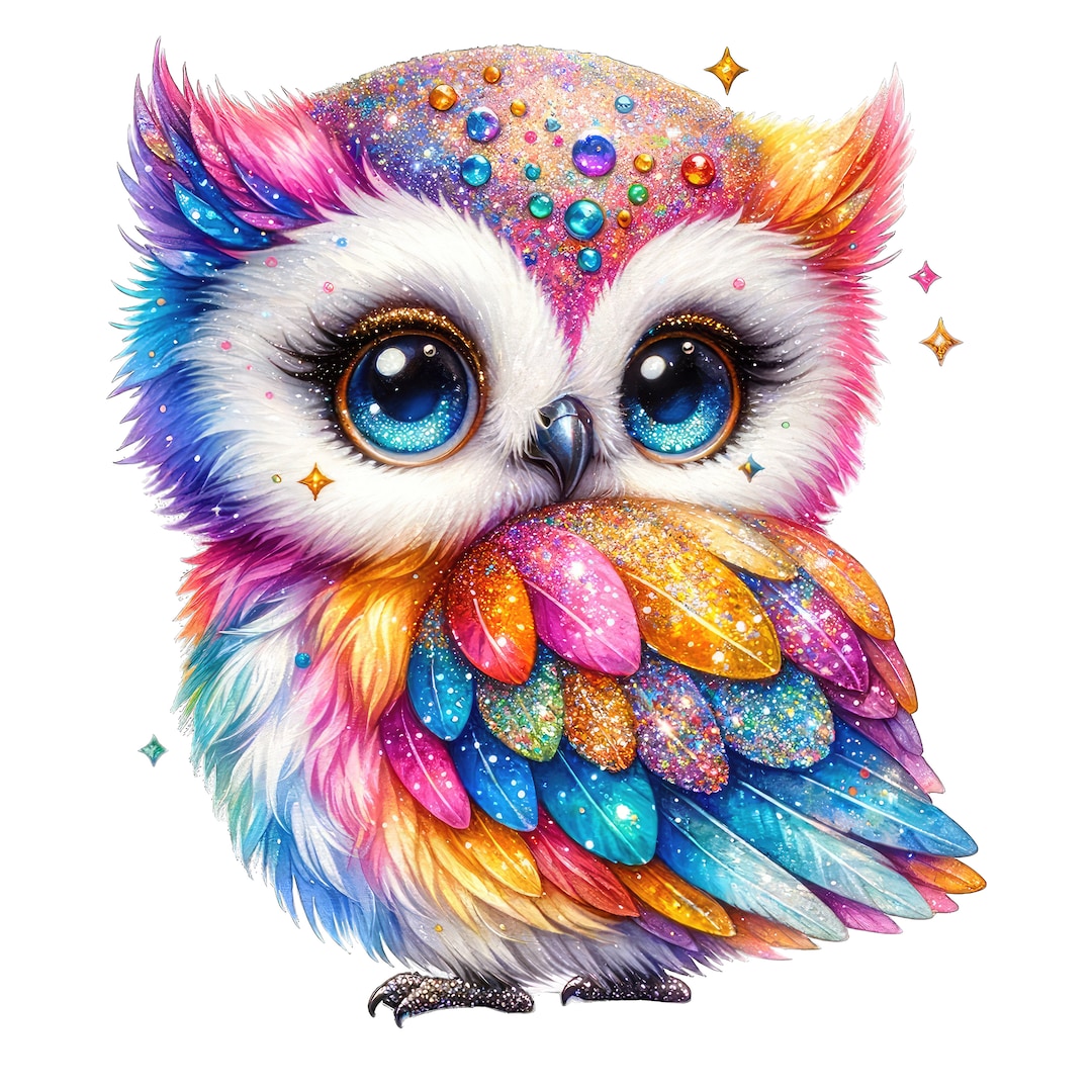 Sparkling Owl Clipart: Colorful Baby Owl PNG (digital Download) - Etsy