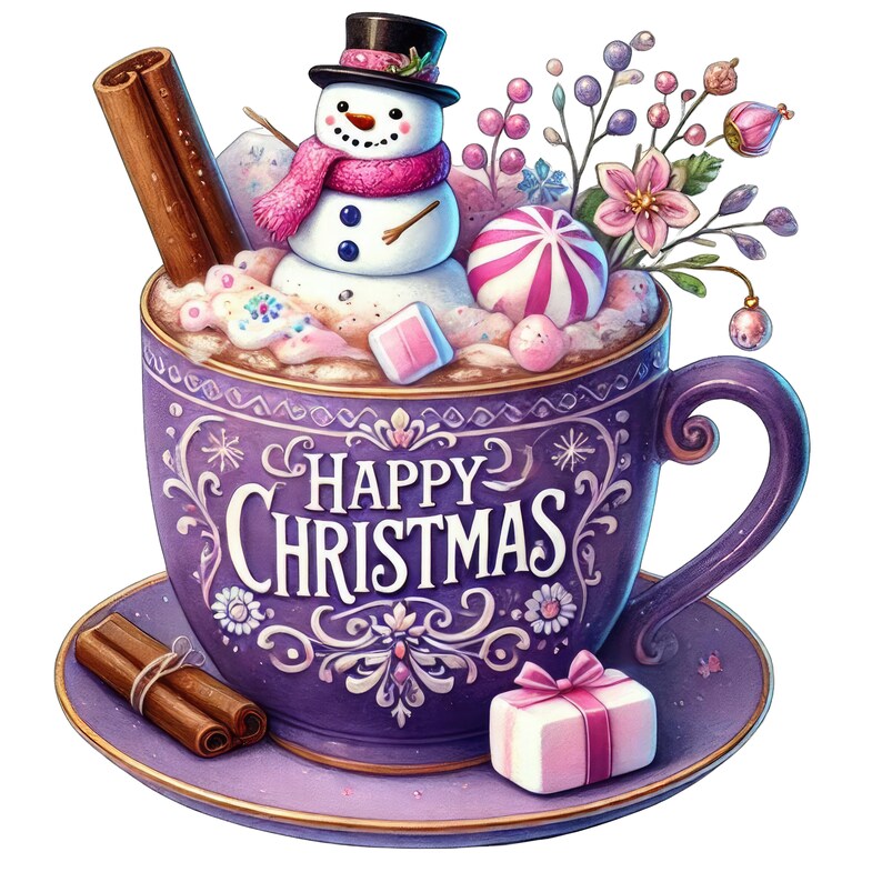Watercolor Christmas Hot Chocolate Clipart: Festive Cocoa PNG (digital ...