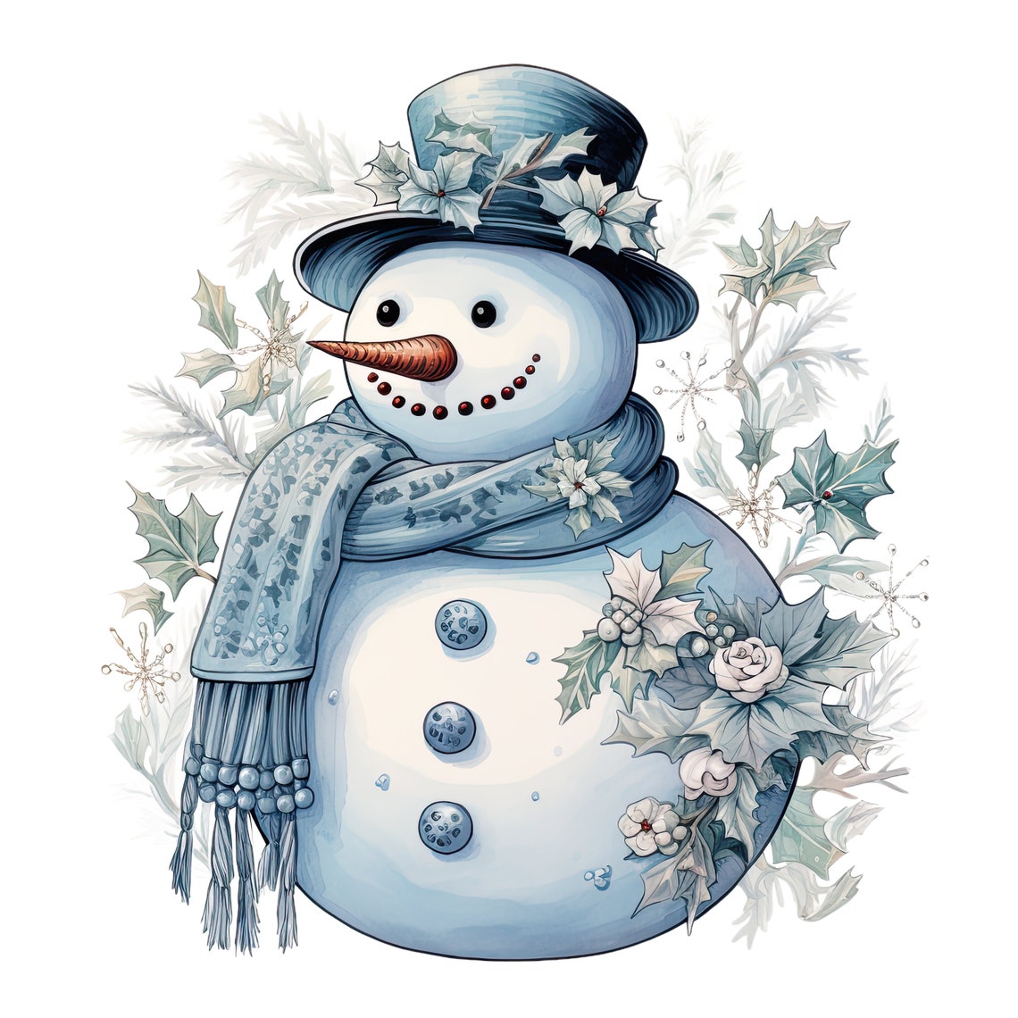 Watercolor Blue Snowman Clipart, Snowman Clipart, Watercolor Snowman ...
