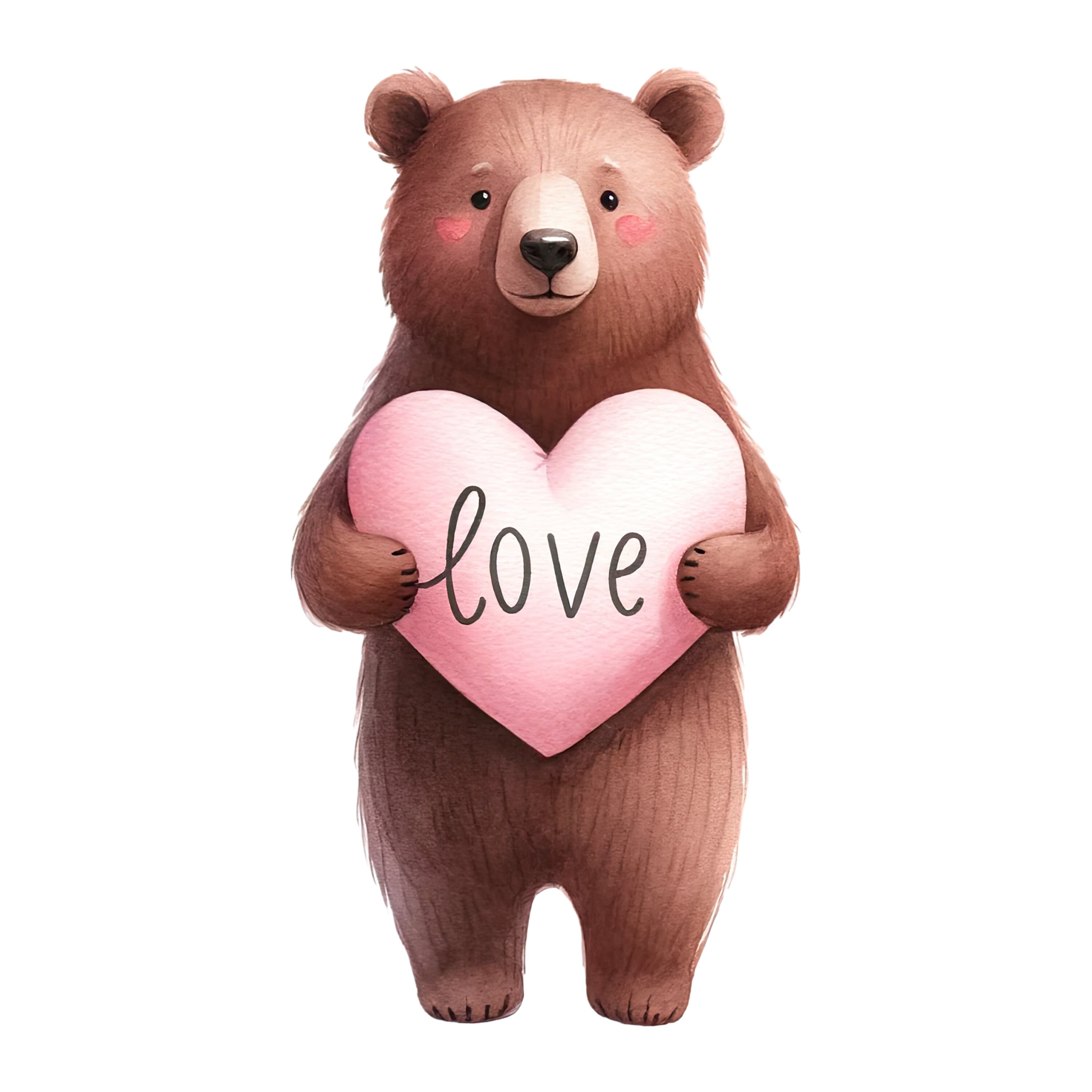 Watercolor Valentine Bear Clipart, Heart and Bear Png, Cute Bear Cub ...