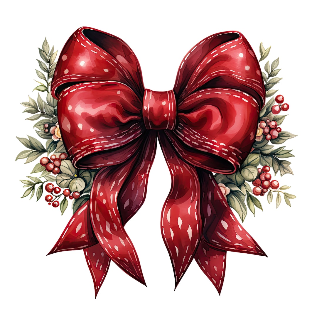 Christmas Bow Clipart, Red Bow Clipart, Watercolor Christmas Bow ...