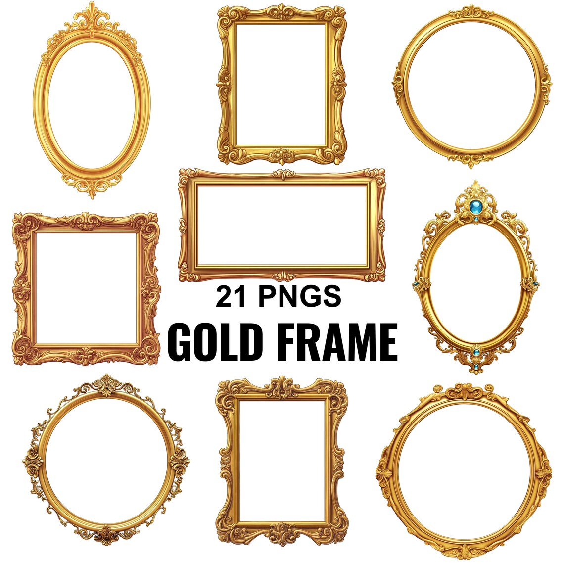 Gold Frame Clipart Bundle: Vintage Watercolor PNG Frames (digital ...