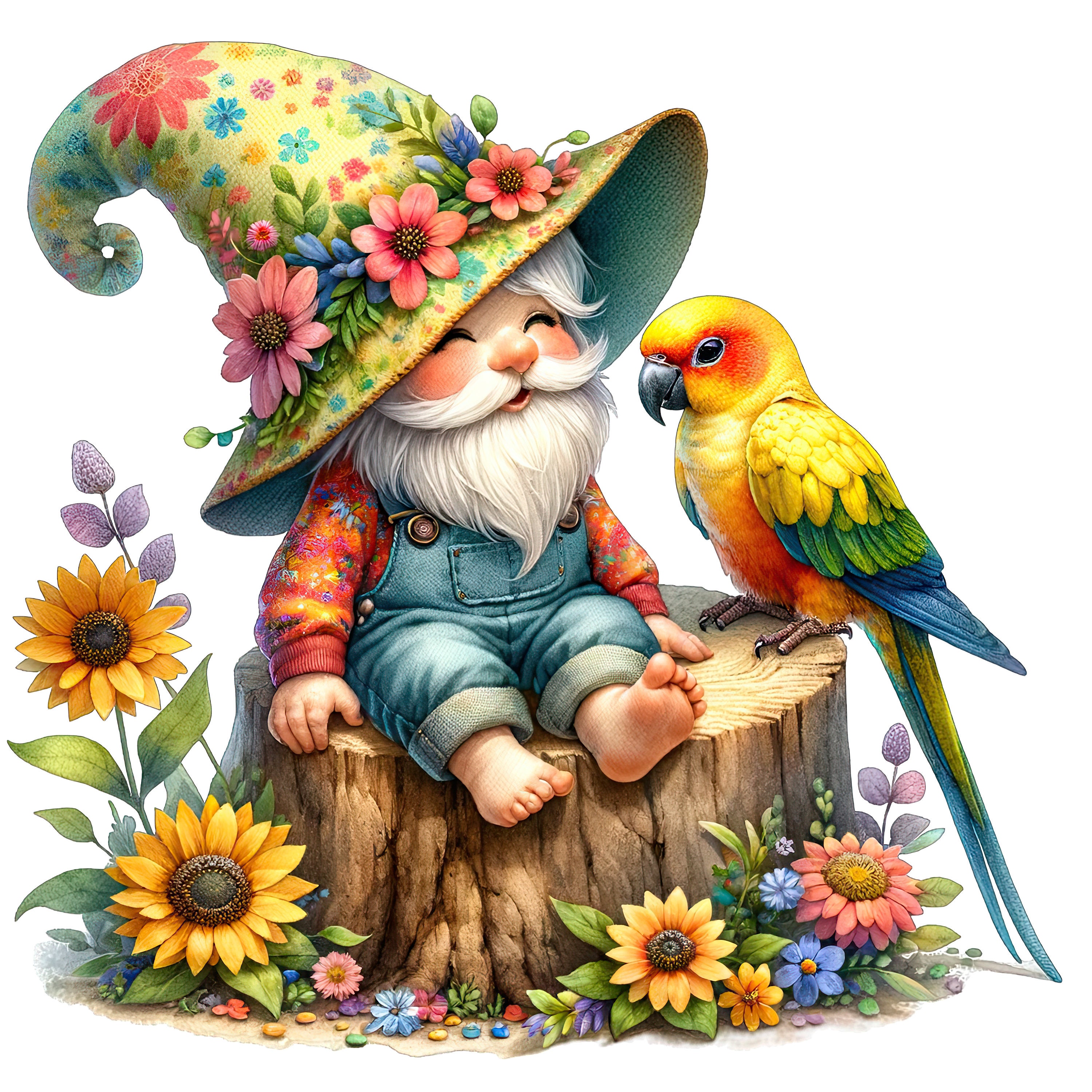 Bird Gnome Clipart, Gnomes With Bird, Garden Gnome, Gnomes and Bird ...