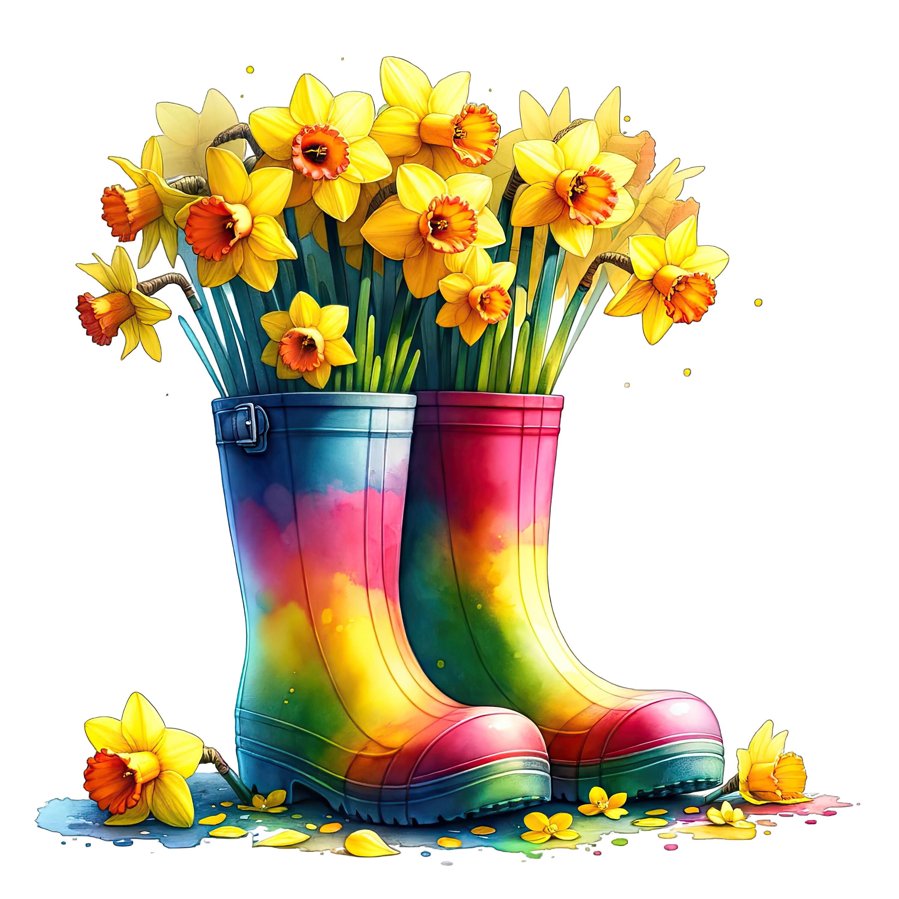 Garden Boots Clipart, Flowers Graphics, Wild Flowers Png, Watercolor ...